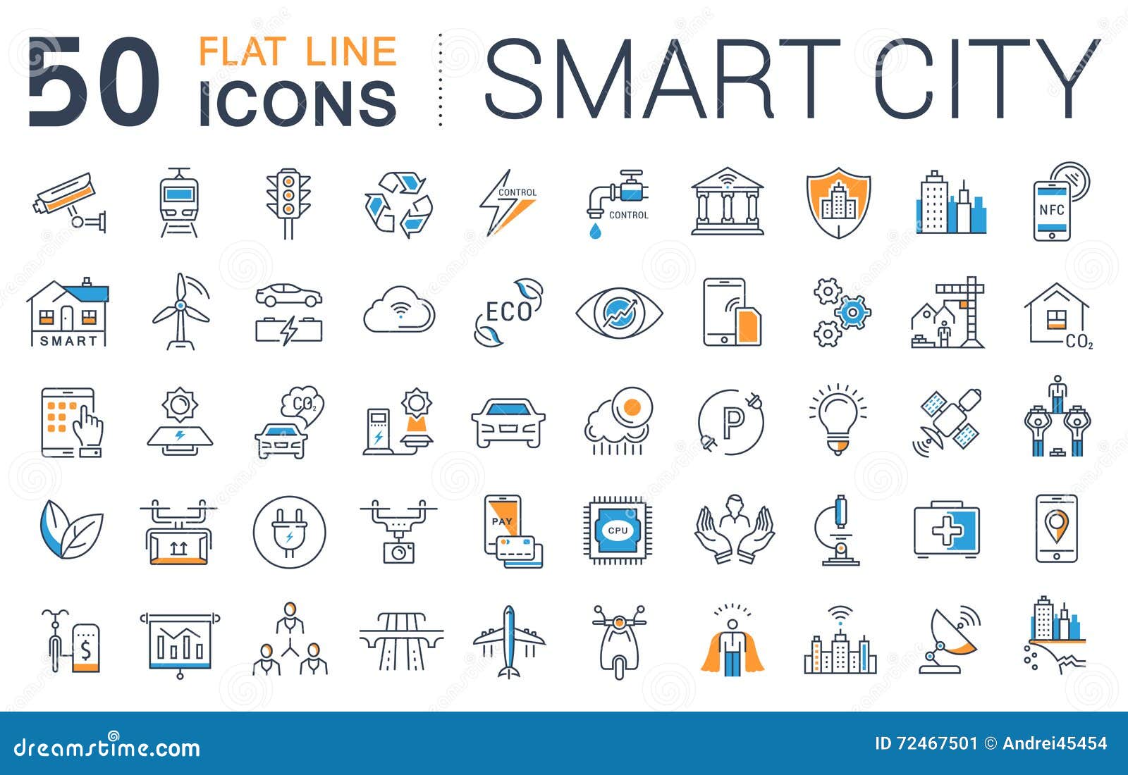 Set Vector Flat Line Icons Smart City Stock Illustration - Illustration ...