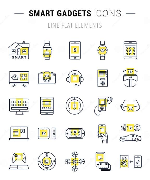 Set Vector Flat Line Icons Smart Device Stock Illustration ...