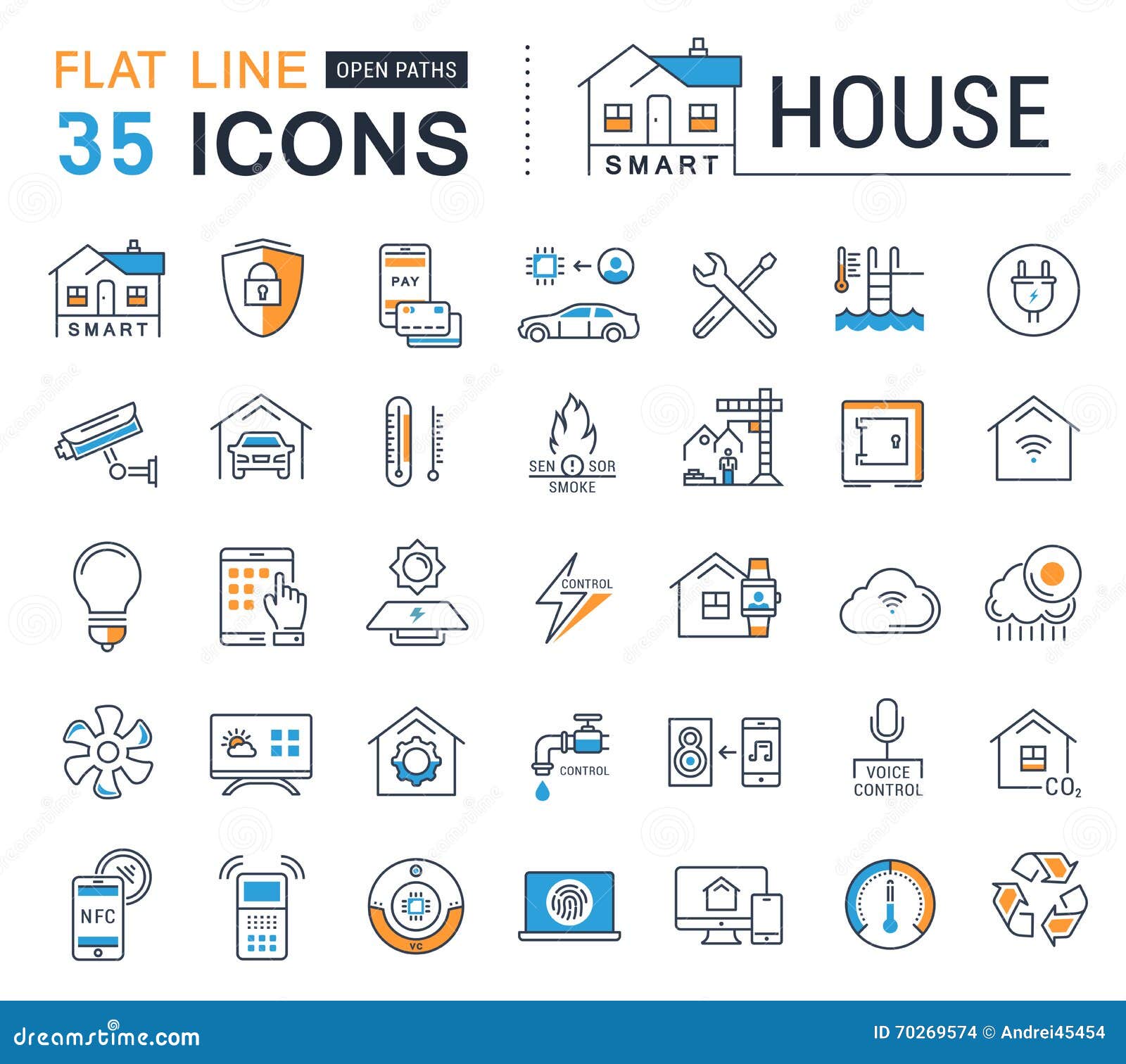Set Vector Flat Line Icons Smart House Stock Illustration ...
