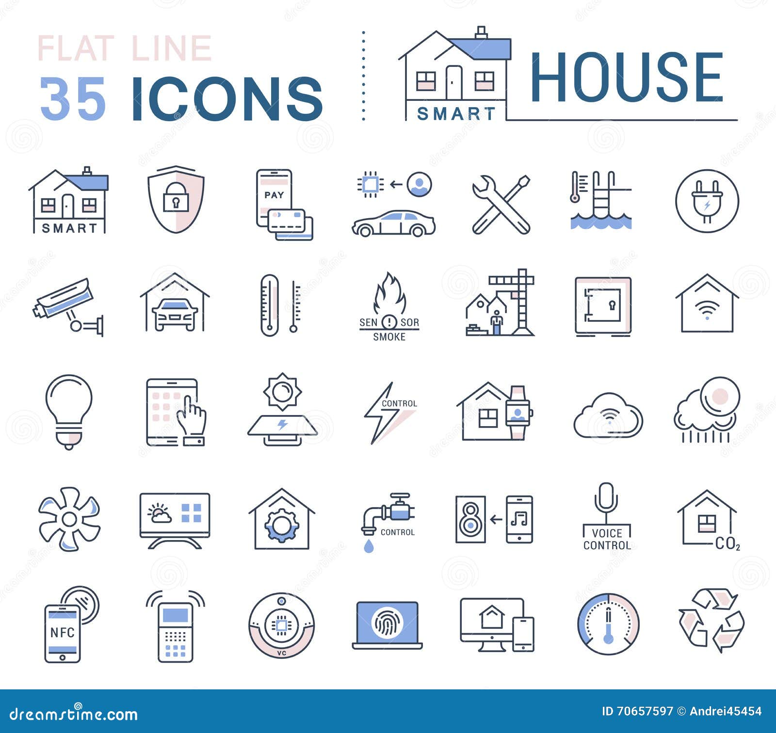 Set Vector Flat Line Icons Smart House Stock Illustration ...