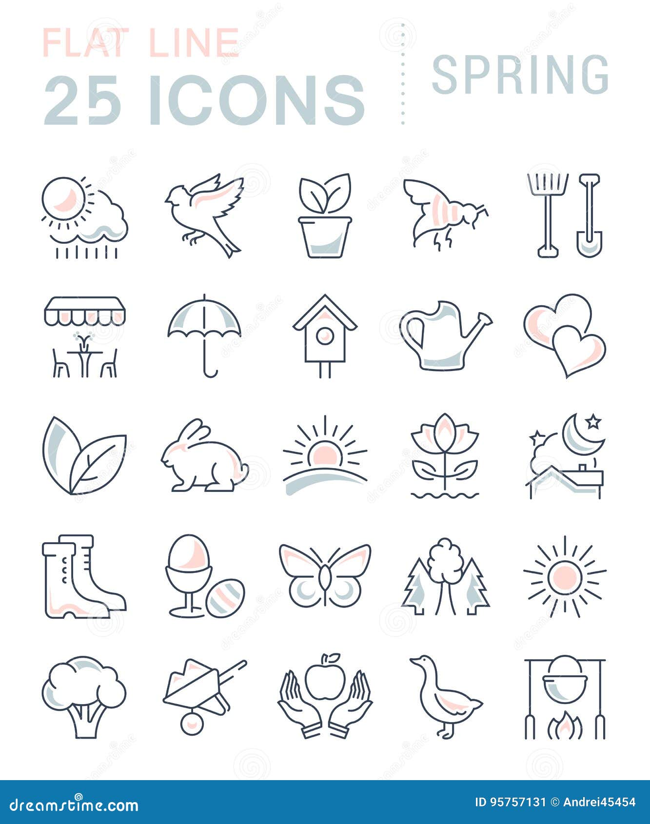 Set Vector Flat Line Icons Spring Stock Illustration - Illustration of ...