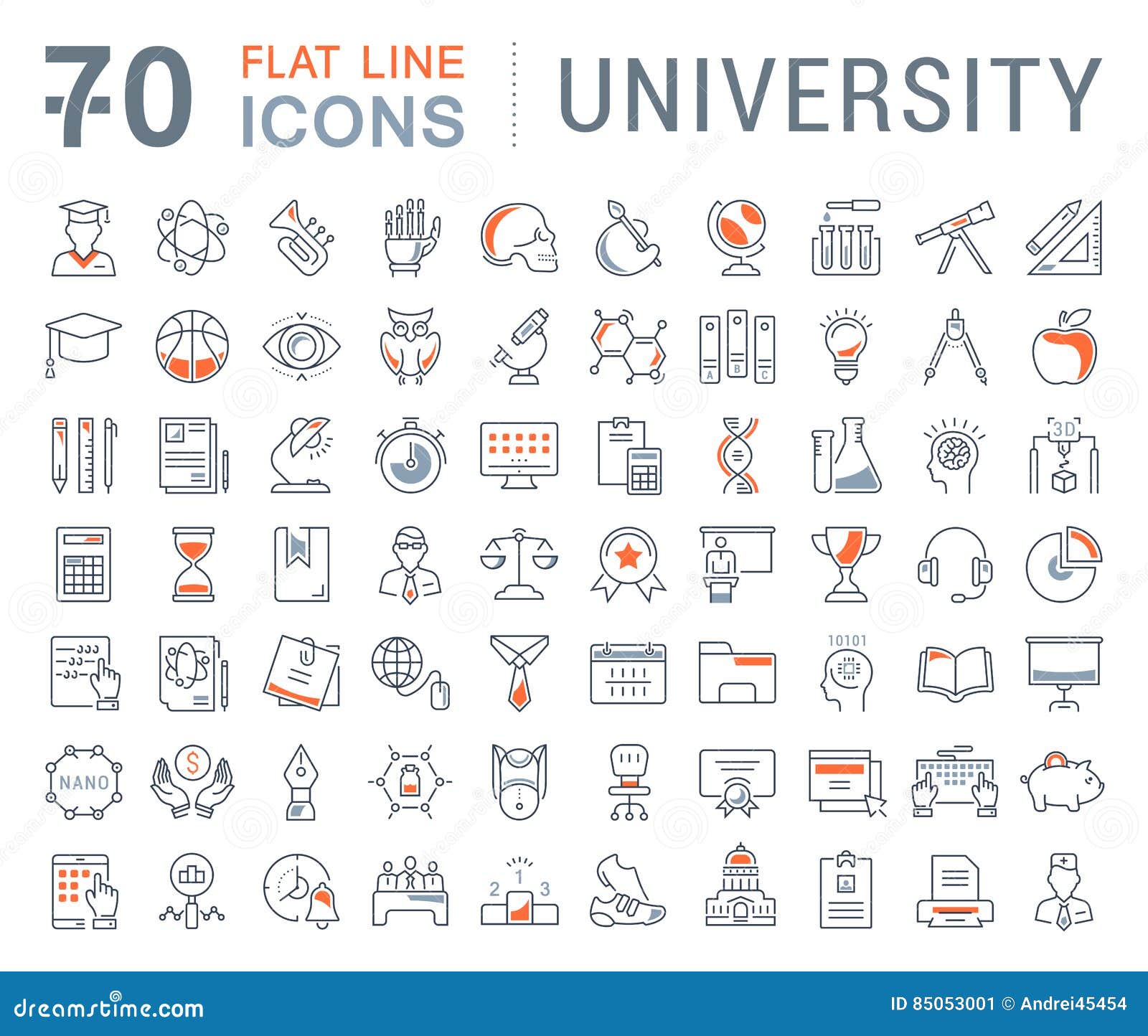 Set Vector Flat Line Icons University Stock Illustration - Illustration ...