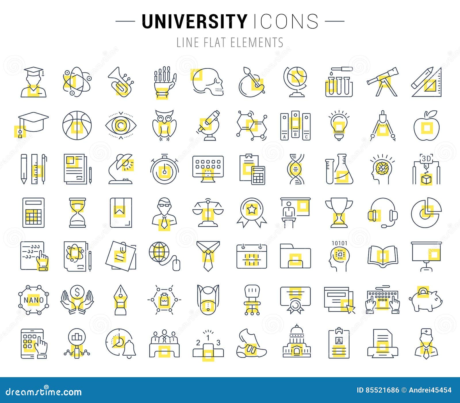 Set Vector Flat Line Icons University Stock Illustration - Illustration ...