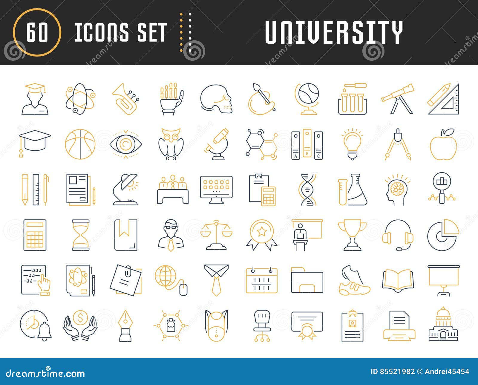 Set Vector Flat Line Icons University Stock Illustration - Illustration ...