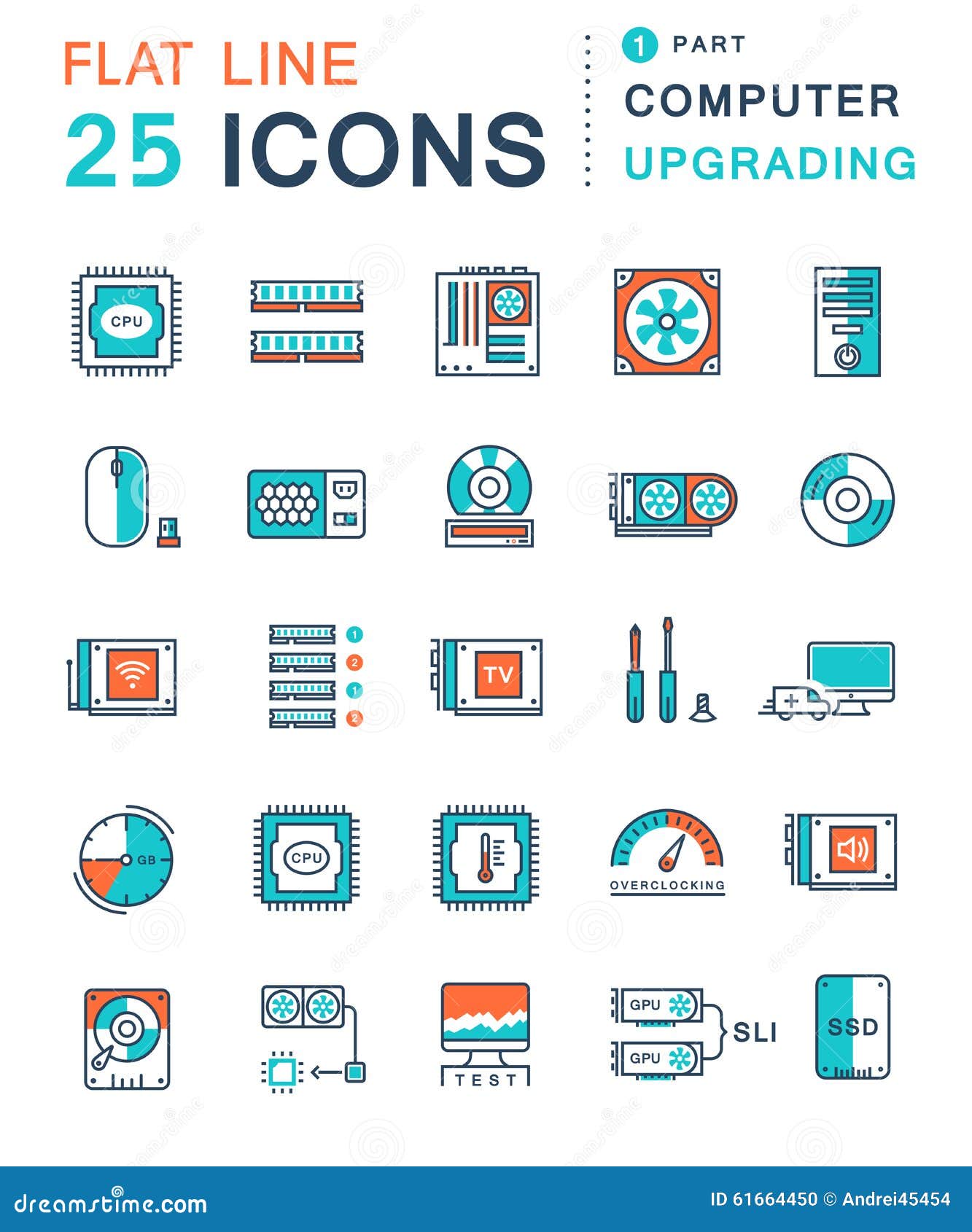 Set Vector Flat Line Icons Upgrading Computer Stock Illustration ...