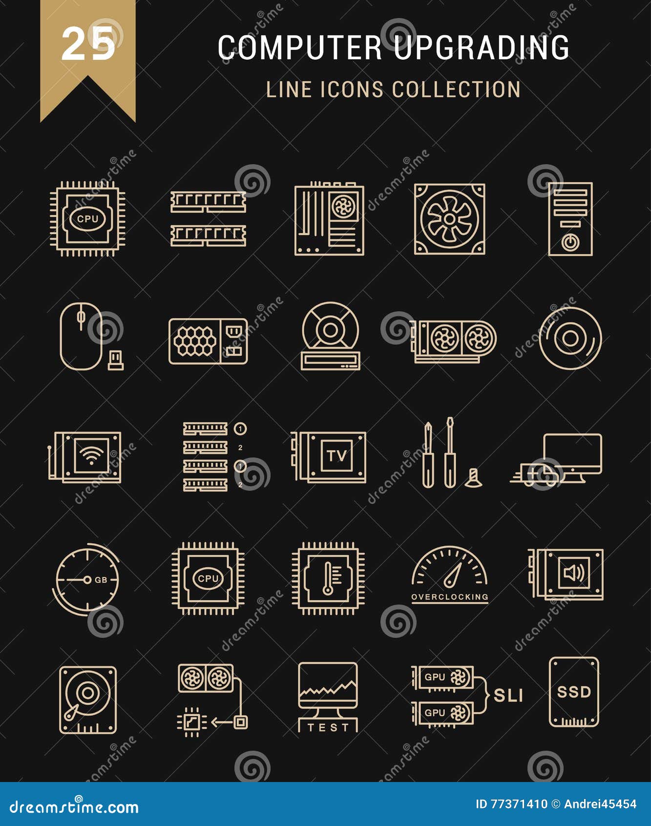 Set Vector Flat Line Icons Upgrading Computer Stock Illustration - Illustration of computer ...