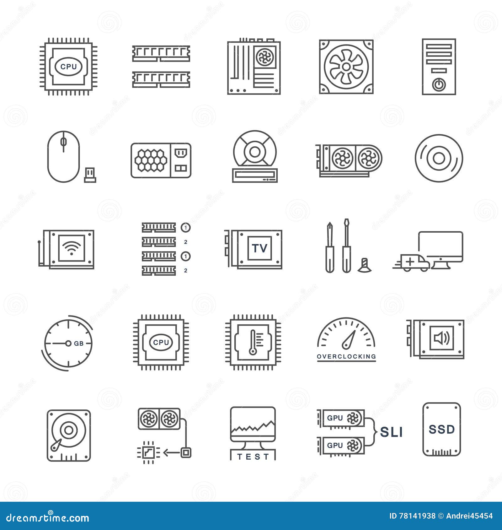 Set Vector Flat Line Icons Upgrading Computer Stock Illustration - Illustration of icon, card ...