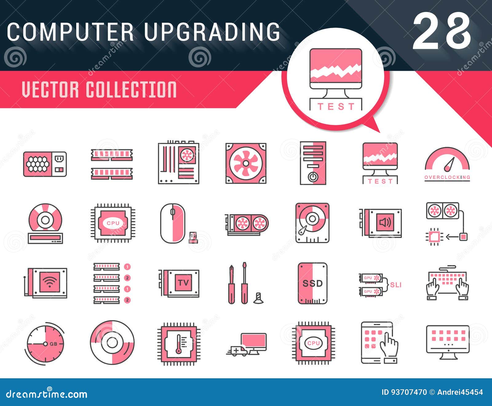 Set Vector Flat Line Icons Upgrading Computer Stock Illustration - Illustration of dual, mouse ...