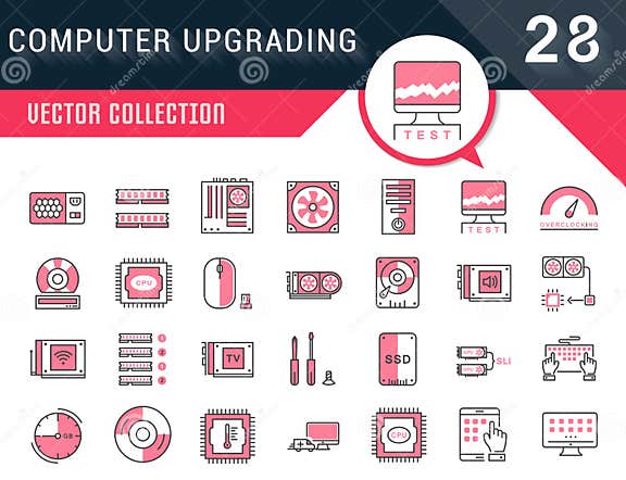 Set Vector Flat Line Icons Upgrading Computer Stock Illustration - Illustration of dual, mouse ...