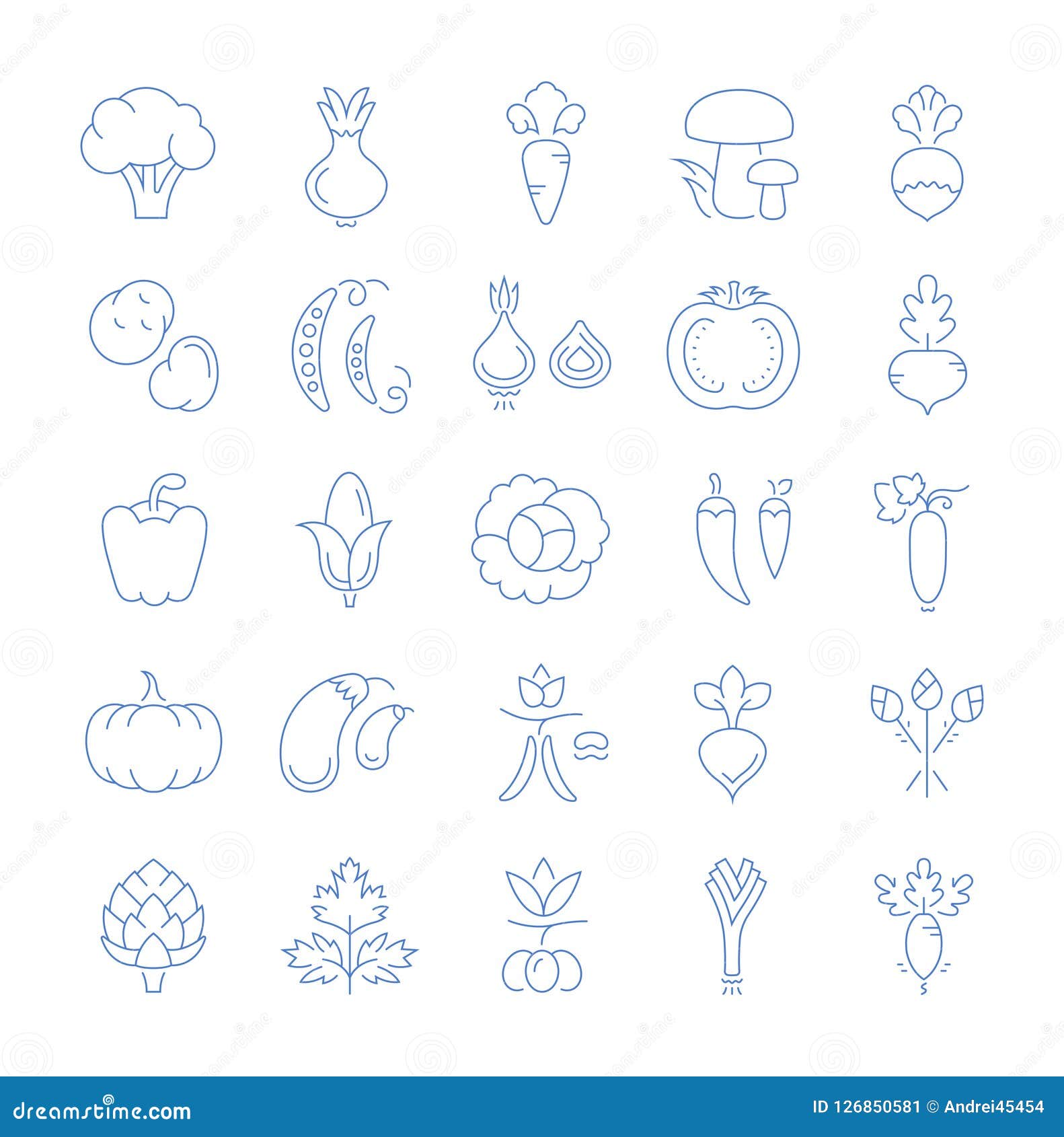 Set Vector Flat Line Icons Vegetables Stock Illustration - Illustration ...