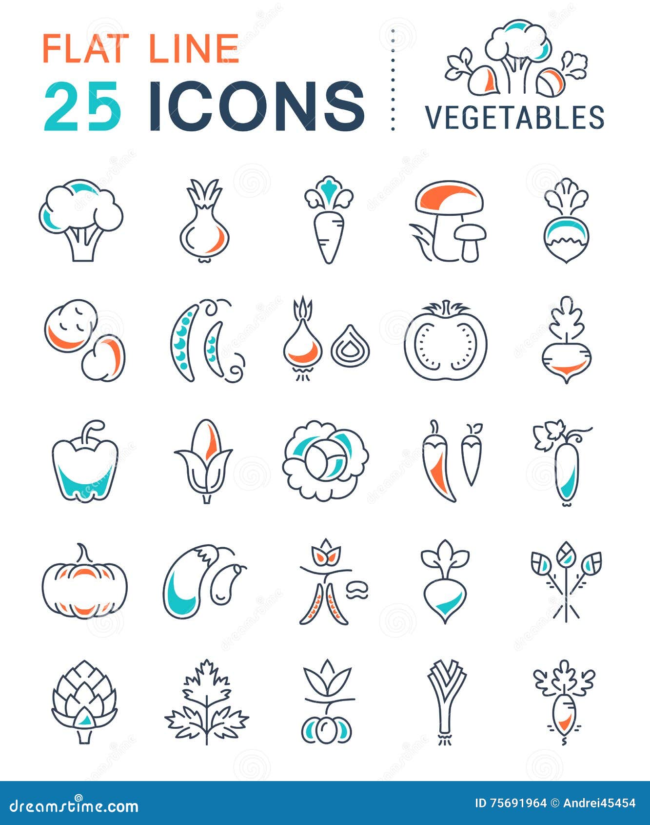 Set Vector Flat Line Icons Vegetables Stock Illustration - Illustration ...