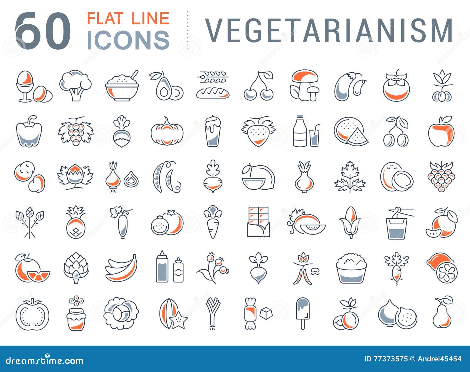 Set Vector Flat Line Icons Vegetarianism Stock Illustration ...