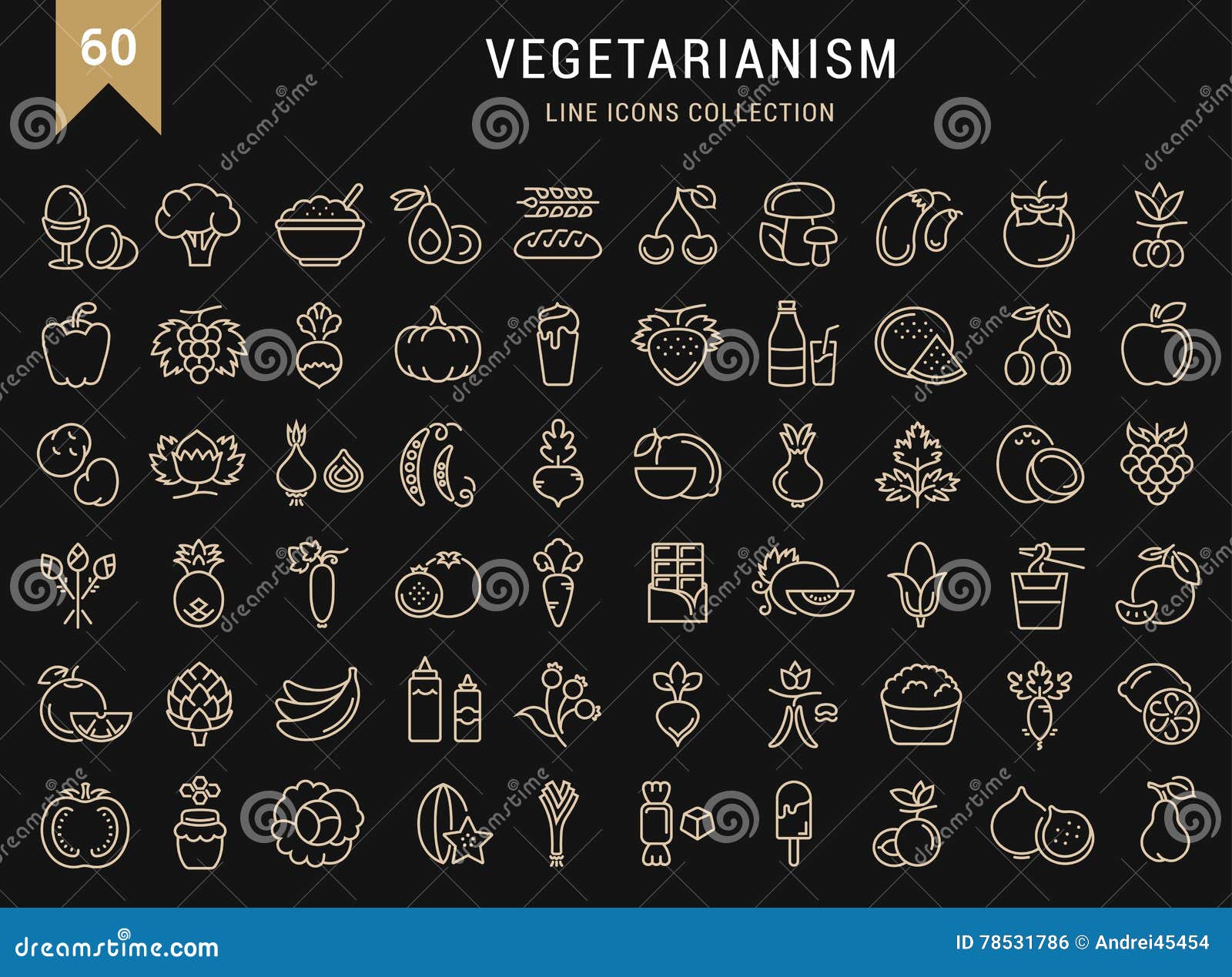 Set Vector Flat Line Icons Vegetarianism Stock Illustration ...