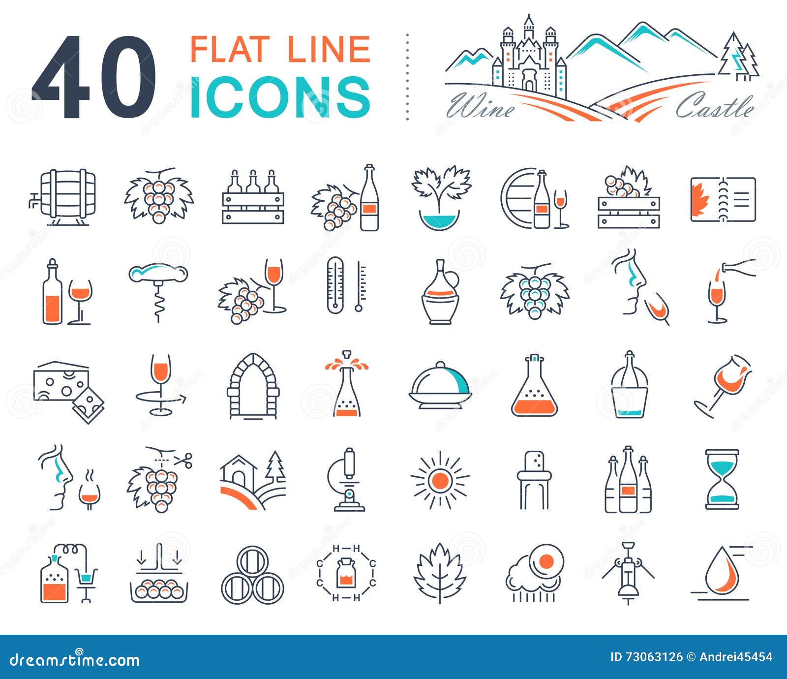 Set Vector Flat Line Icons Wine Stock Illustration - Illustration of ...