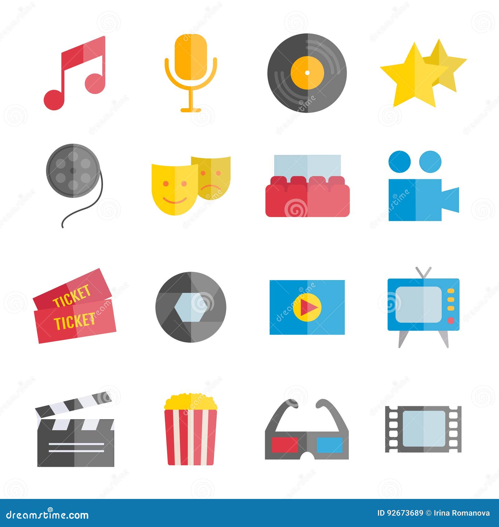 Set of Vector Flat Music and Cinema Icons Stock Vector - Illustration ...
