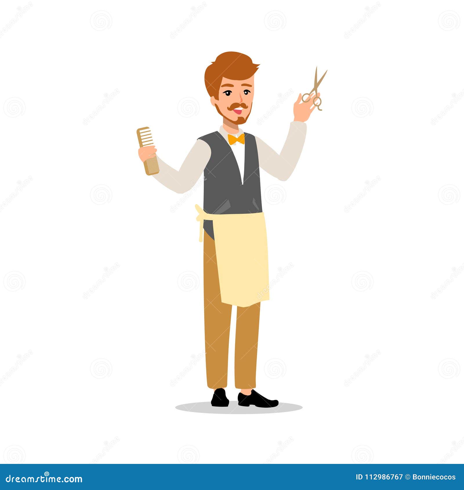 Set of Vector Flat Style Character Barber Guy in Different Static Poses ...