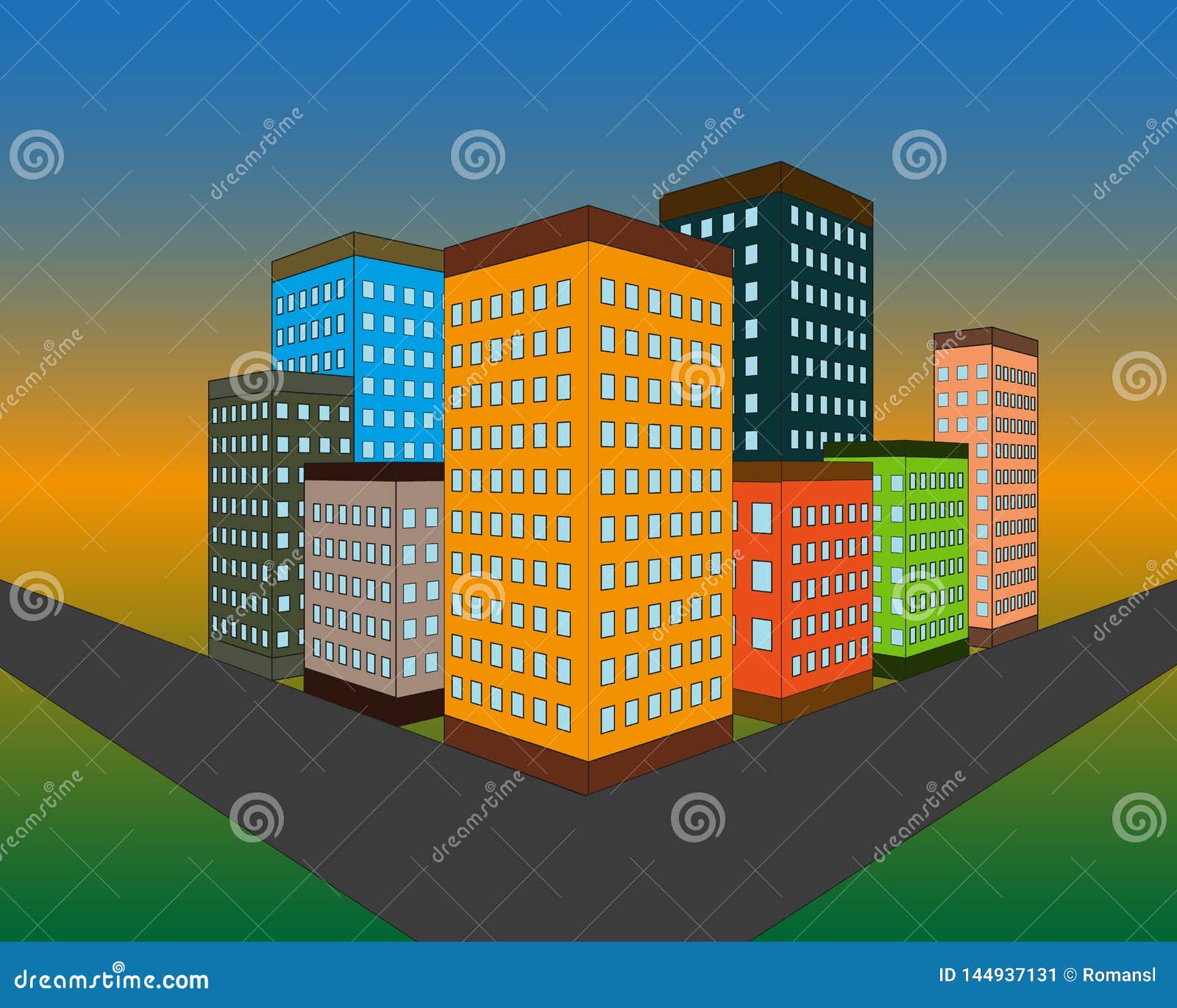 Blocks Of Flats City Sketch Cartoon Vector | CartoonDealer.com #193619877