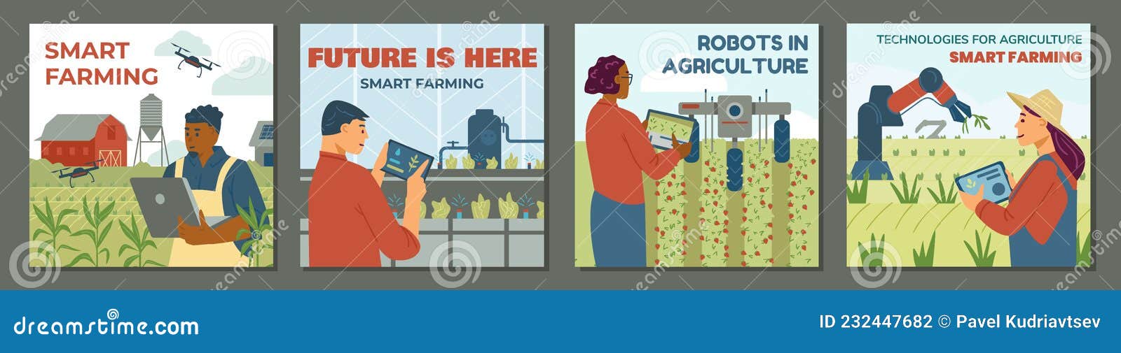 Set of Vector Flat Style Illustrations with Innovation Agricultural ...