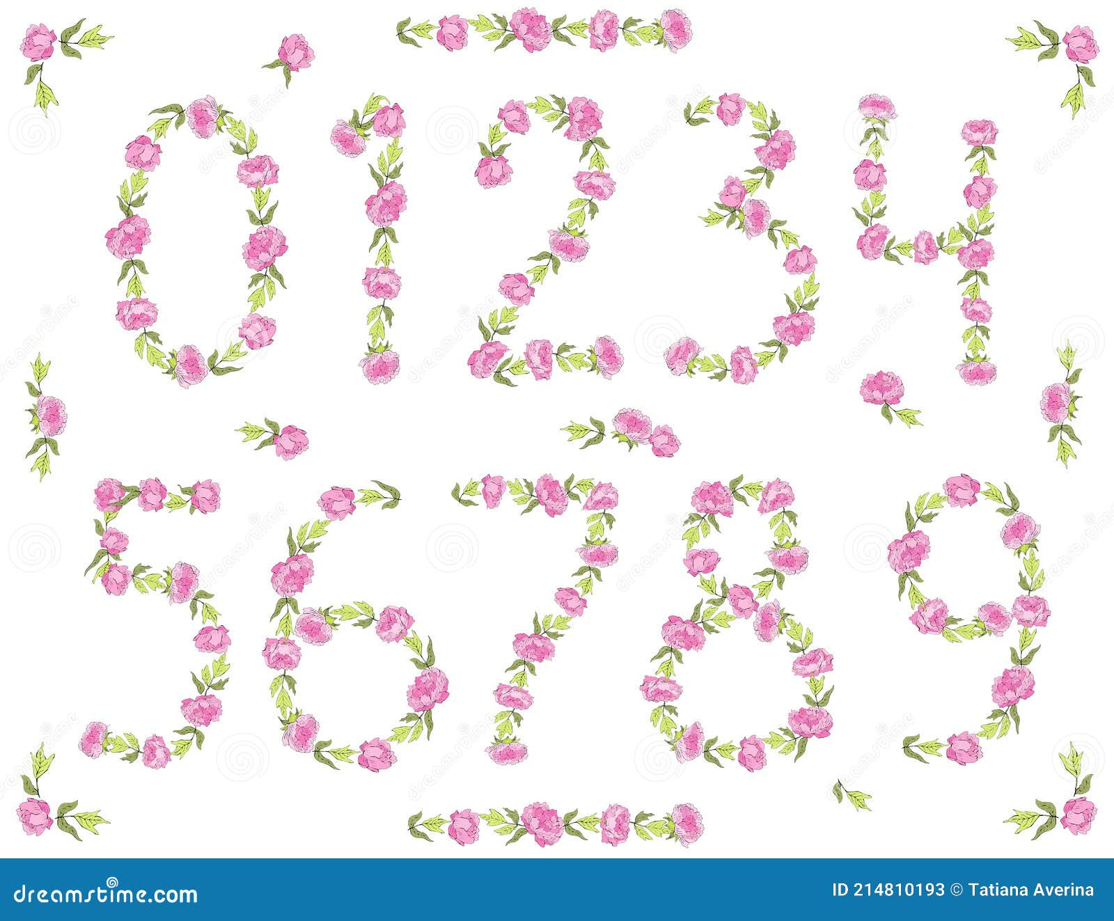 Set of Vector Floral Digits, Numbers and Frames. Vector Design Elements ...
