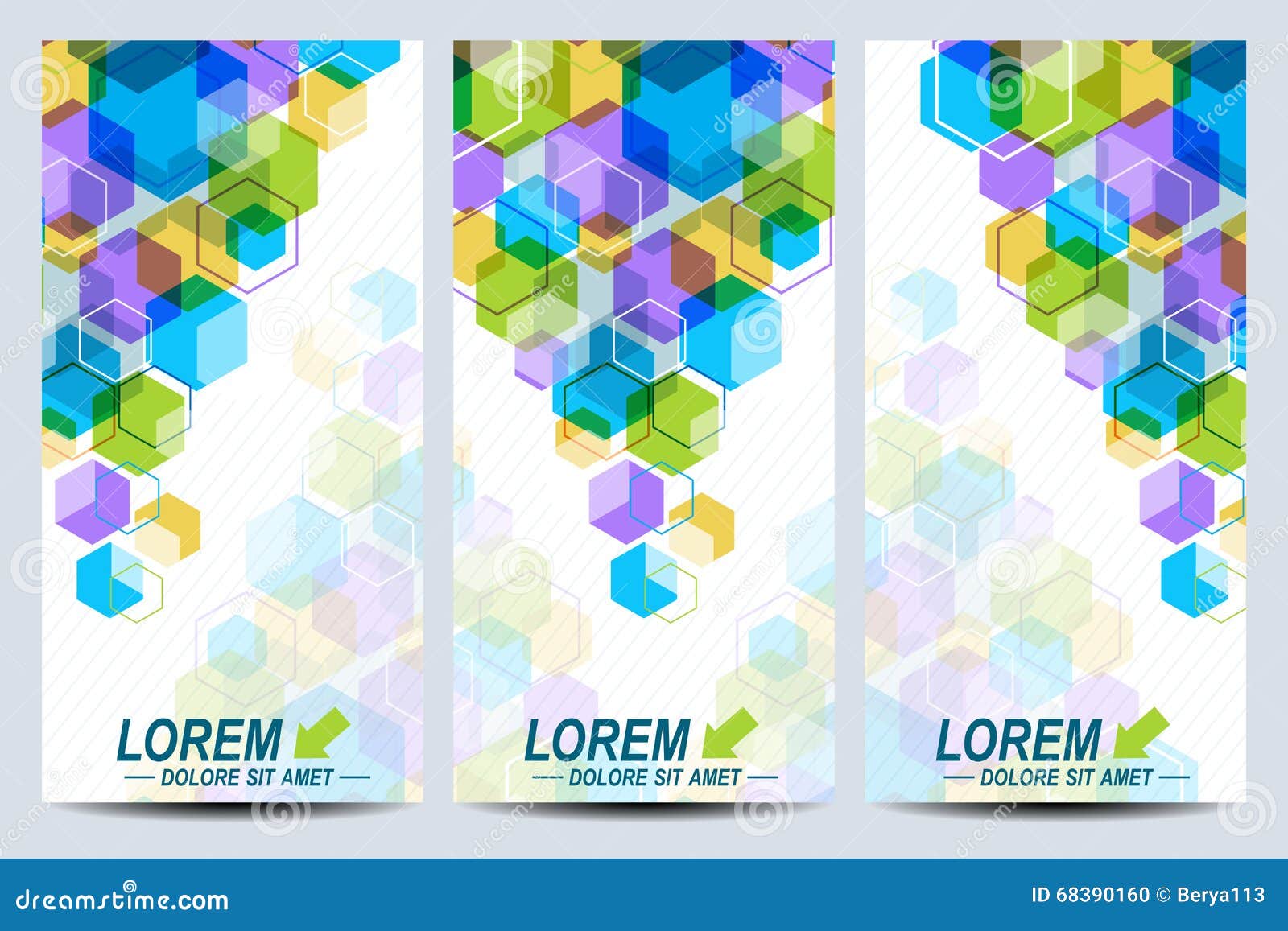 Set of the Vector Flyers. Background with Colorful Hexagons Stock ...