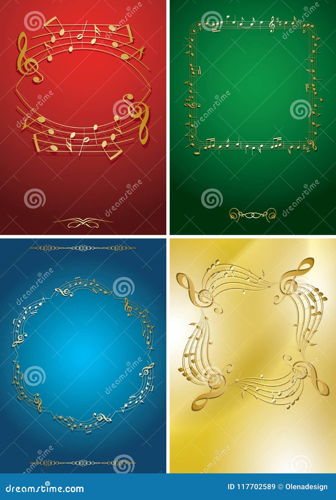 Set of Vector Flyers with Gold Music Frames - Musical Notes Stock ...
