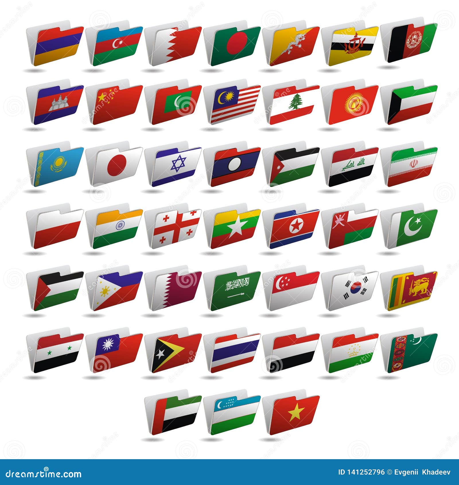 Set of Vector Folder Icons with Flags of Asia Stock Illustration ...