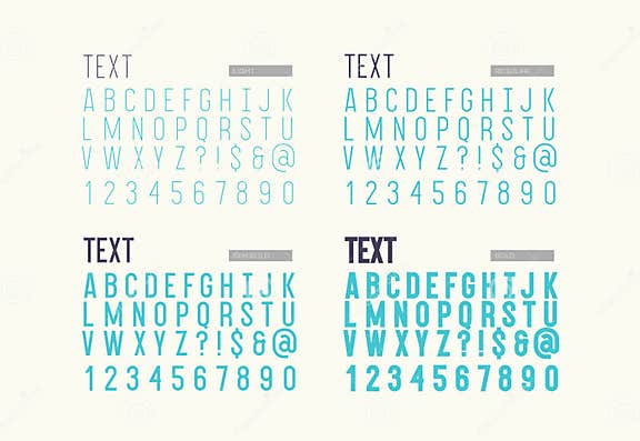 Set of Vector Font 4 Style: Light, Regular, Semibold and Bold Stock ...