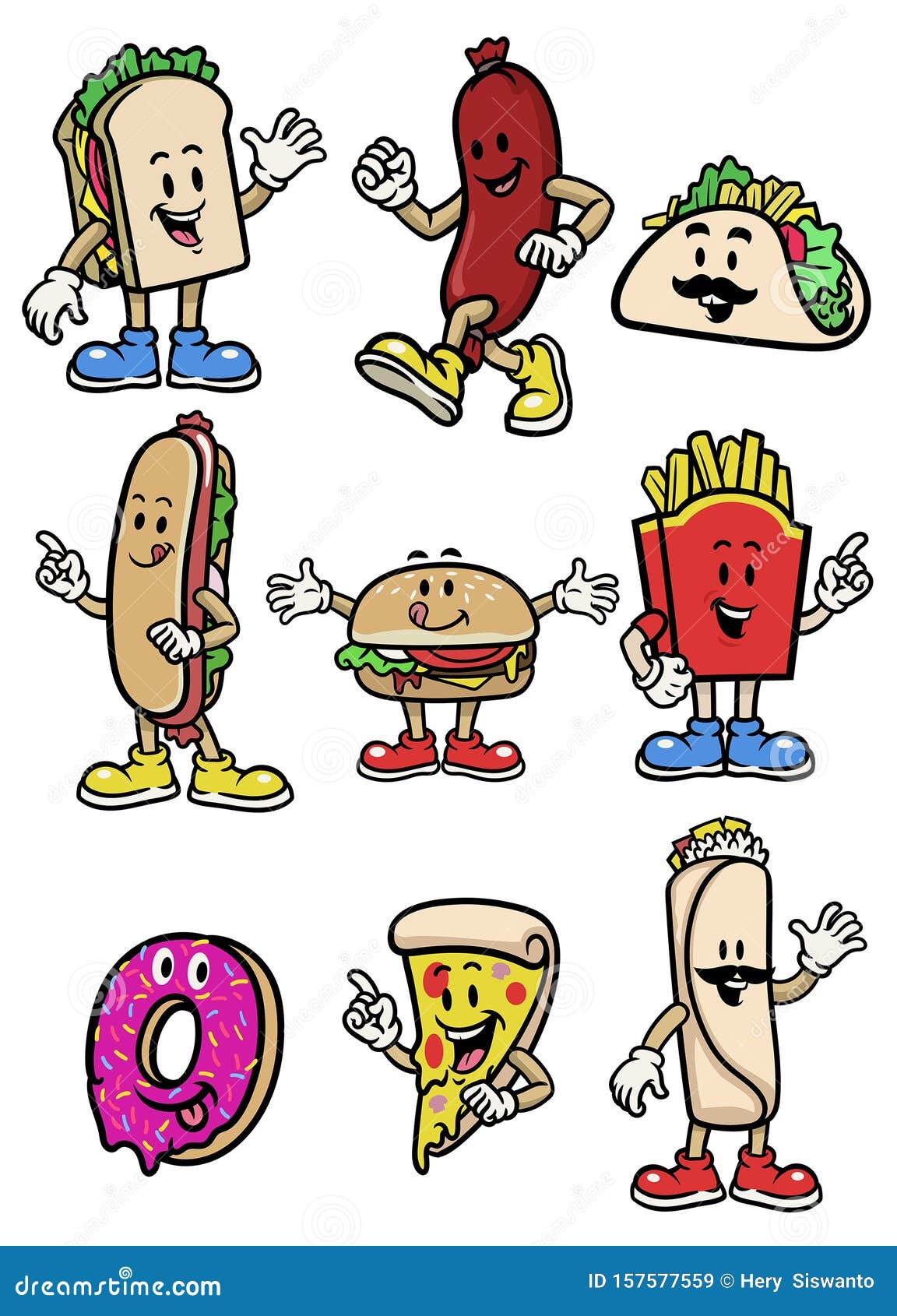 Set Vector of Food Character Collection Stock Vector - Illustration of ...