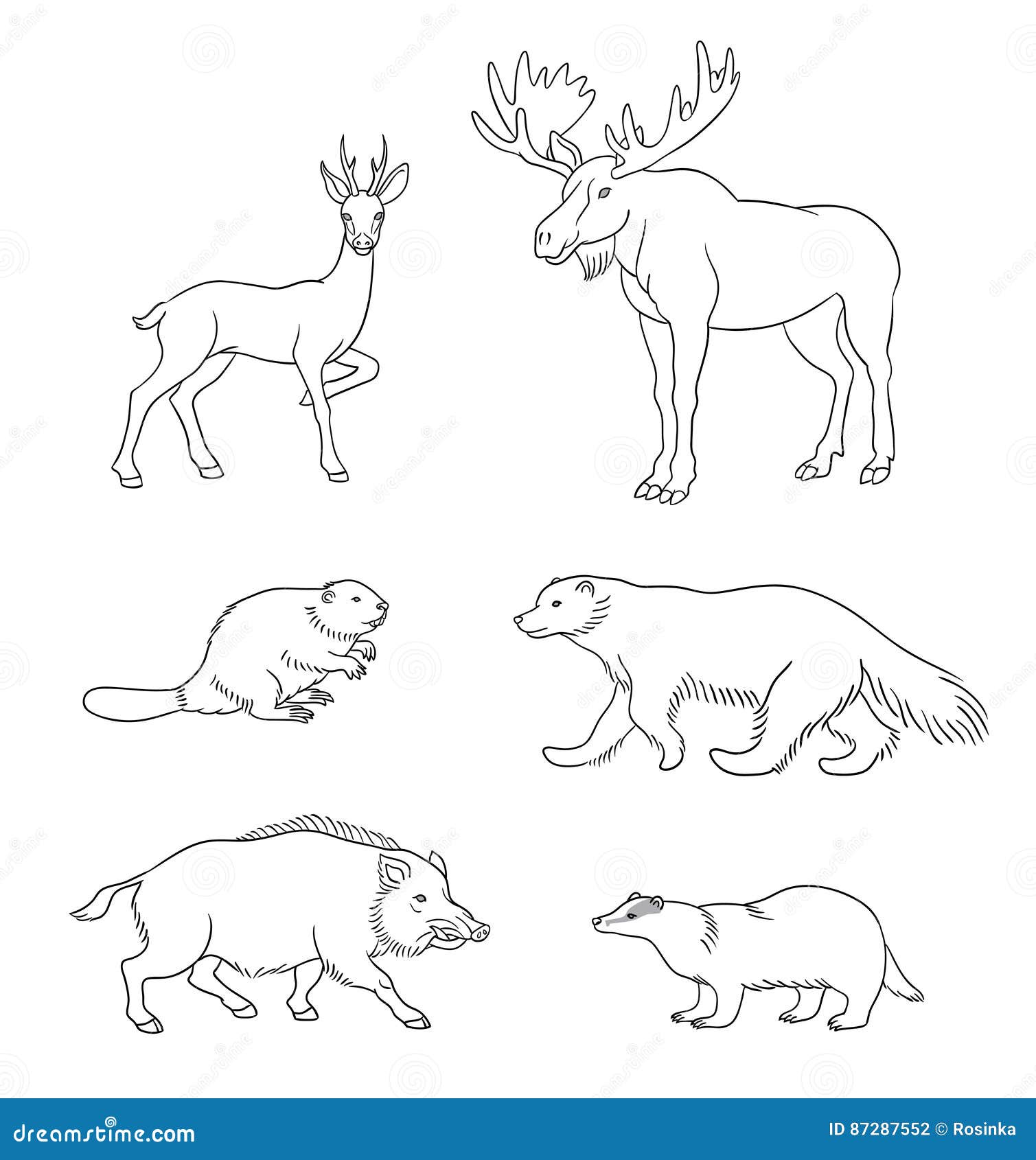 Set of Vector Forest Animals in Contours Stock Vector - Illustration of ...