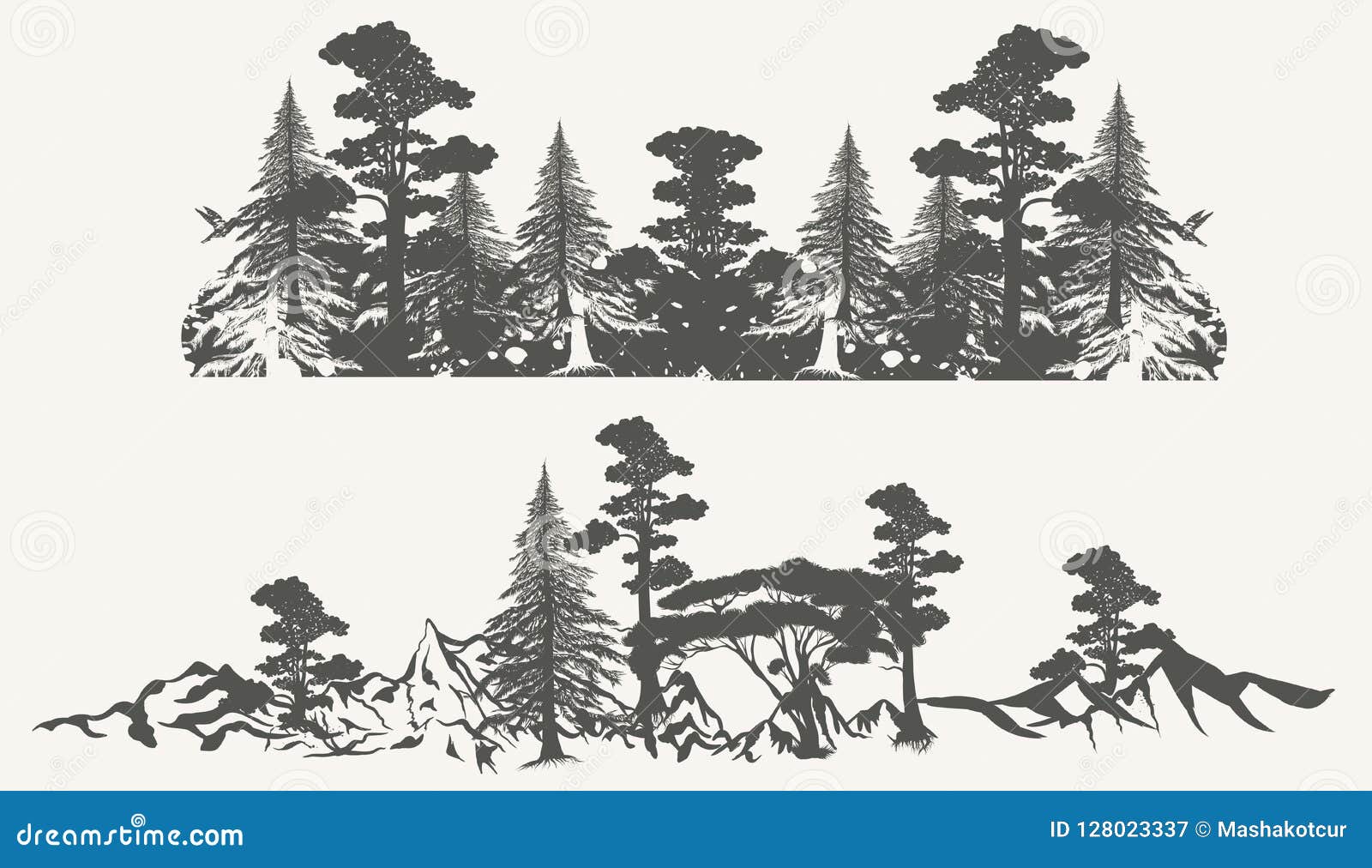 Set of Vector Forest Borders Grunge Spot Style Stock Vector ...