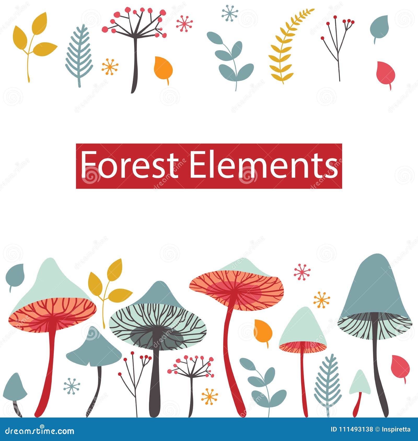 Set of Vector Forest Elements. Mushrooms, Berries, Leaves and he Stock ...