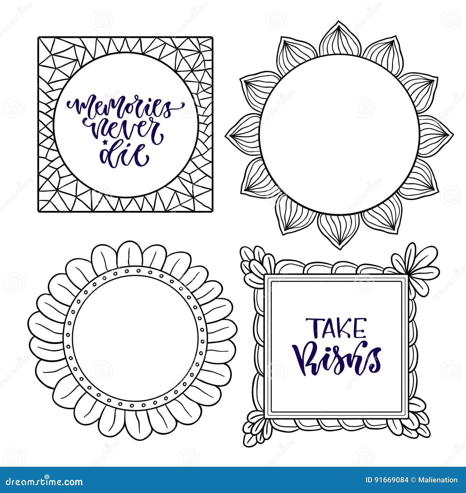 Set of Vector Frames. Handwritten Isolated Calligraphy. Nature ...