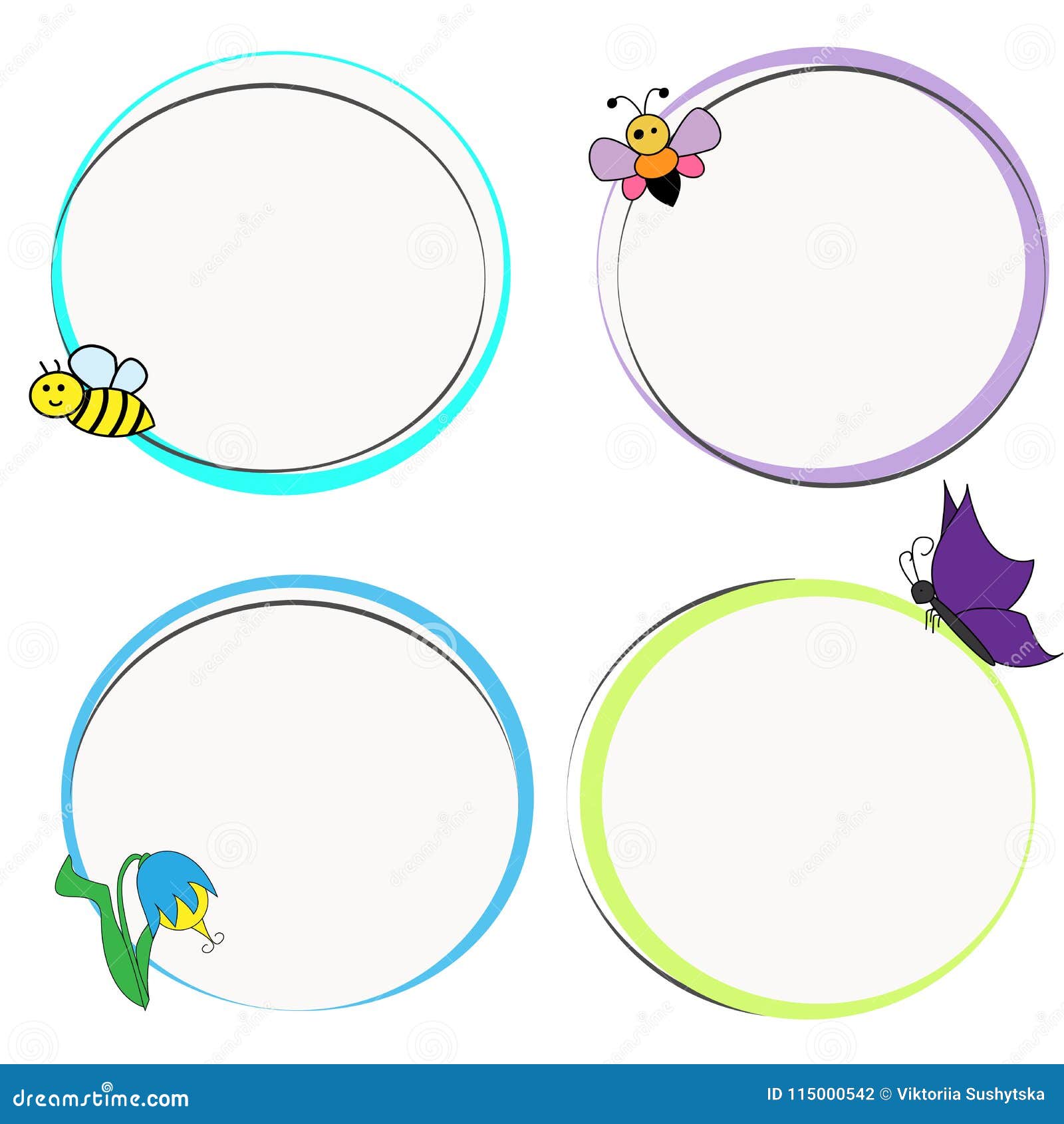 Set of Vector Frames for Text. Frames for Text with Cartoon Characters ...