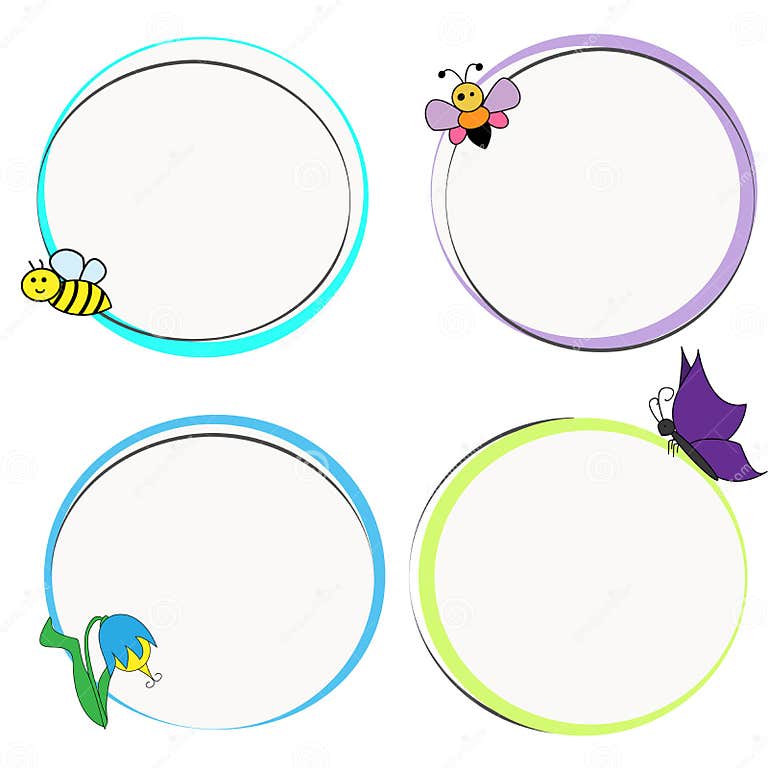 Set of Vector Frames for Text. Frames for Text with Cartoon Characters ...