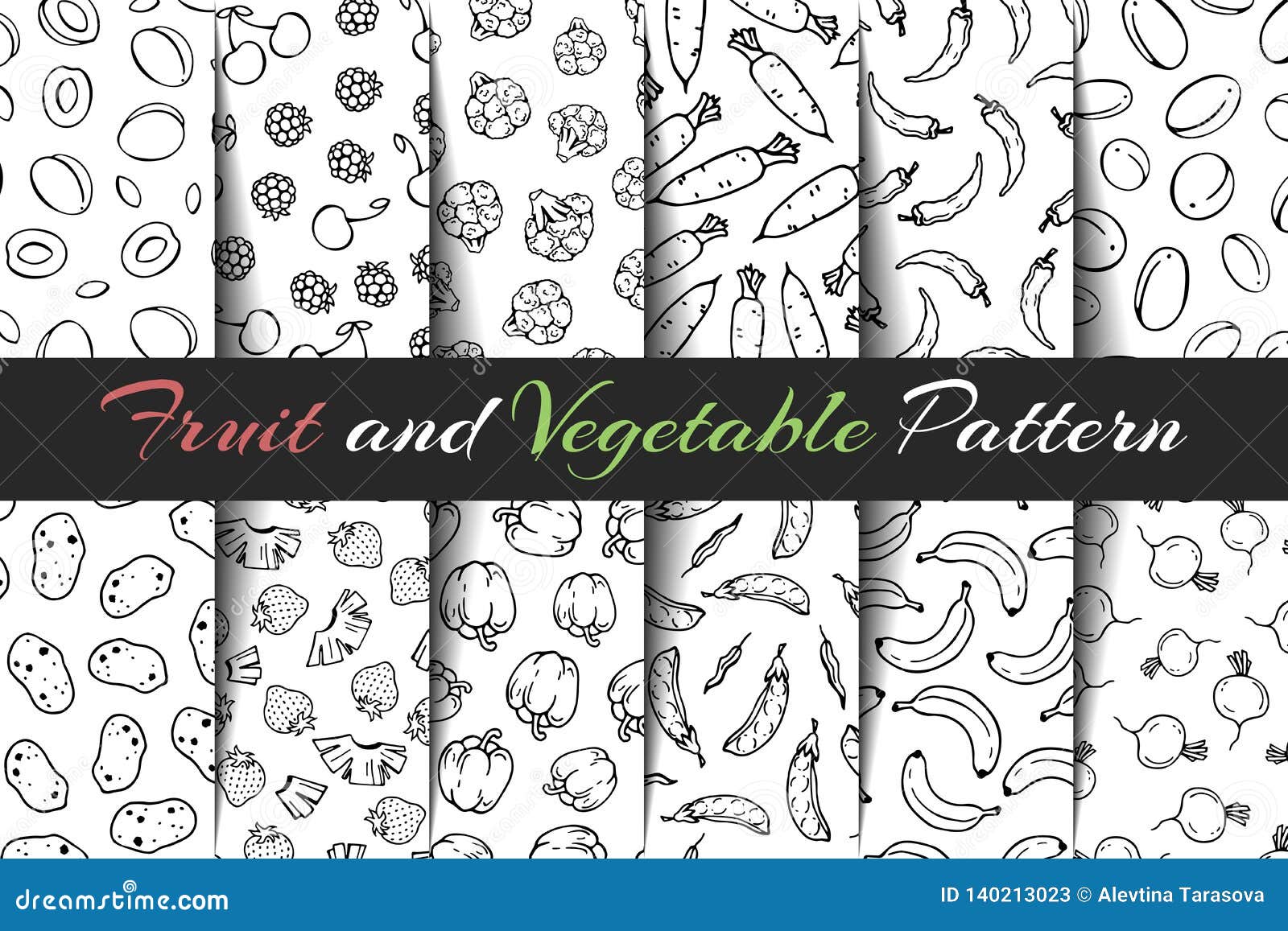 Set of Vector Fruit and Vegetable Patterns. Stock Vector - Illustration ...