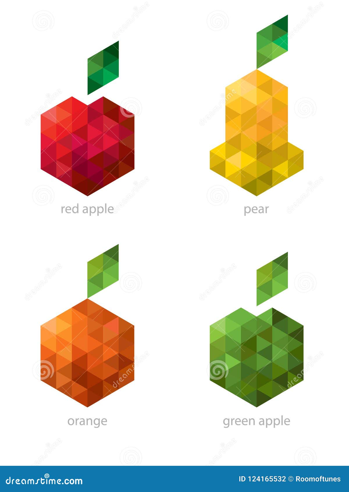 Set of Vector Fruits Made of Colored Triangles Stock Vector ...