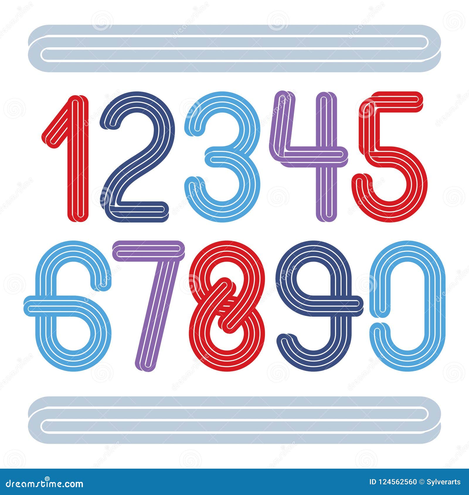 Set of Vector Funky Rounded Numbers Made with Parallel Lines, Ca Stock ...