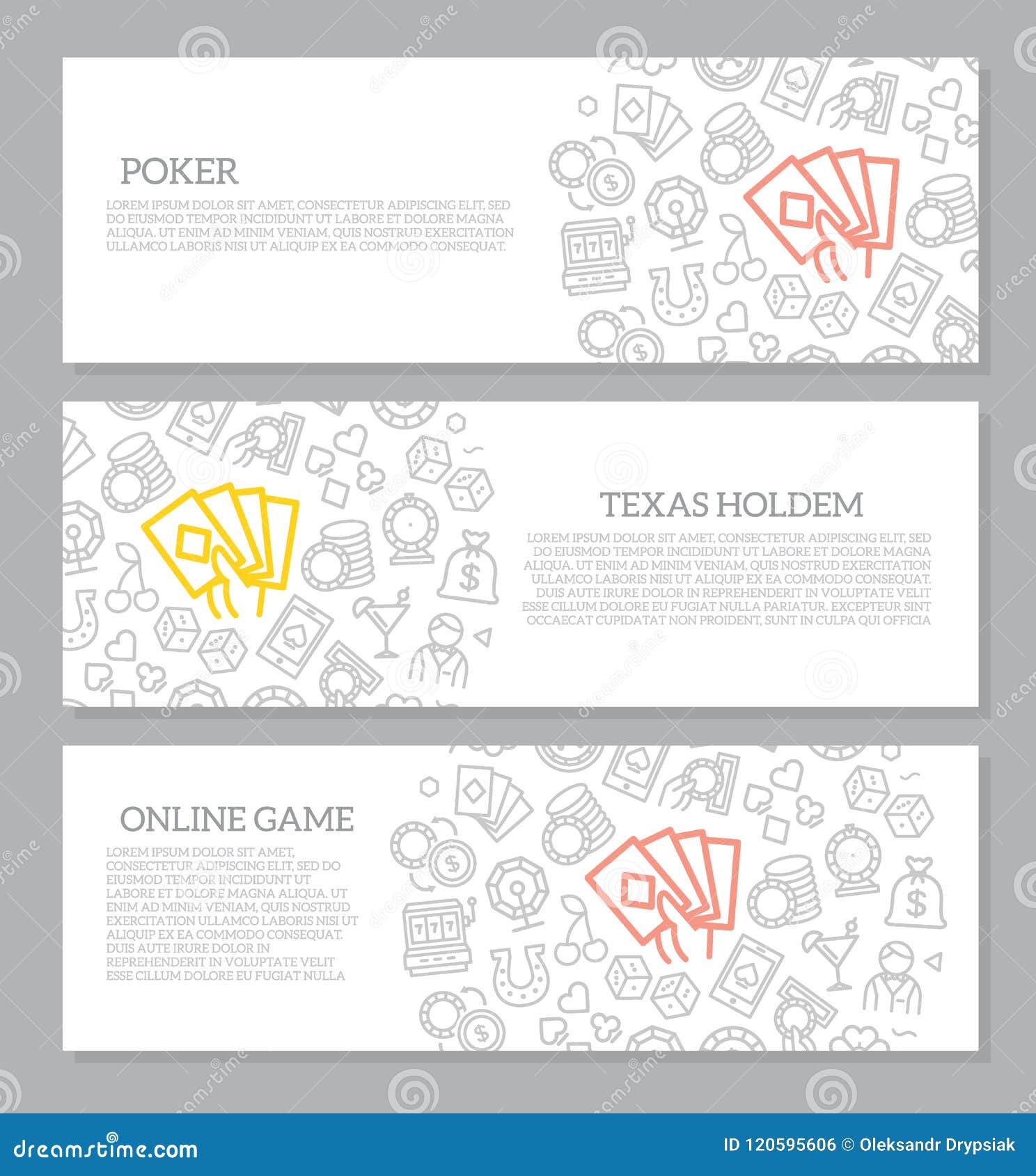Set of Vector Gambling and Casino Horizontal Banners with Icon Pattern ...