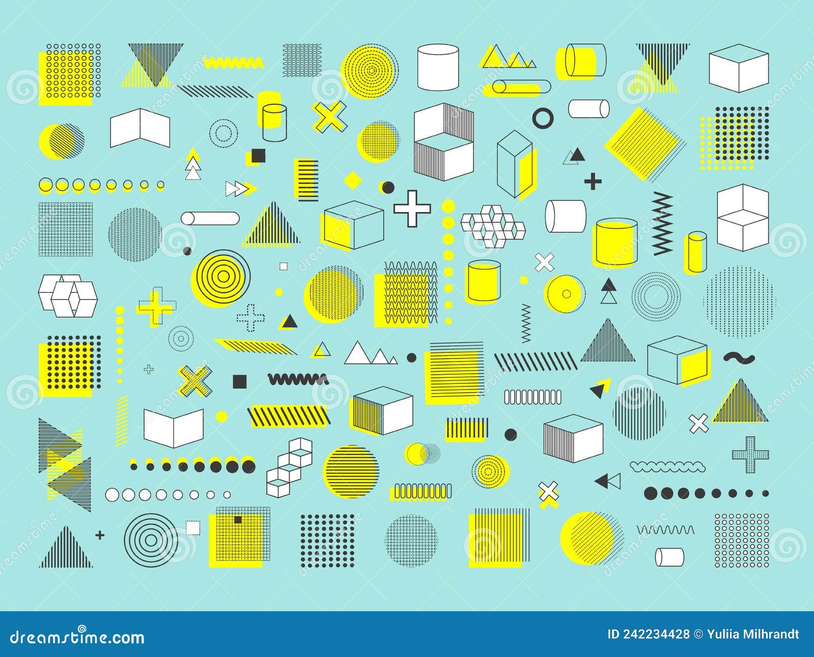 Geometric shapes memphis stock illustration. Illustration of pattern ...