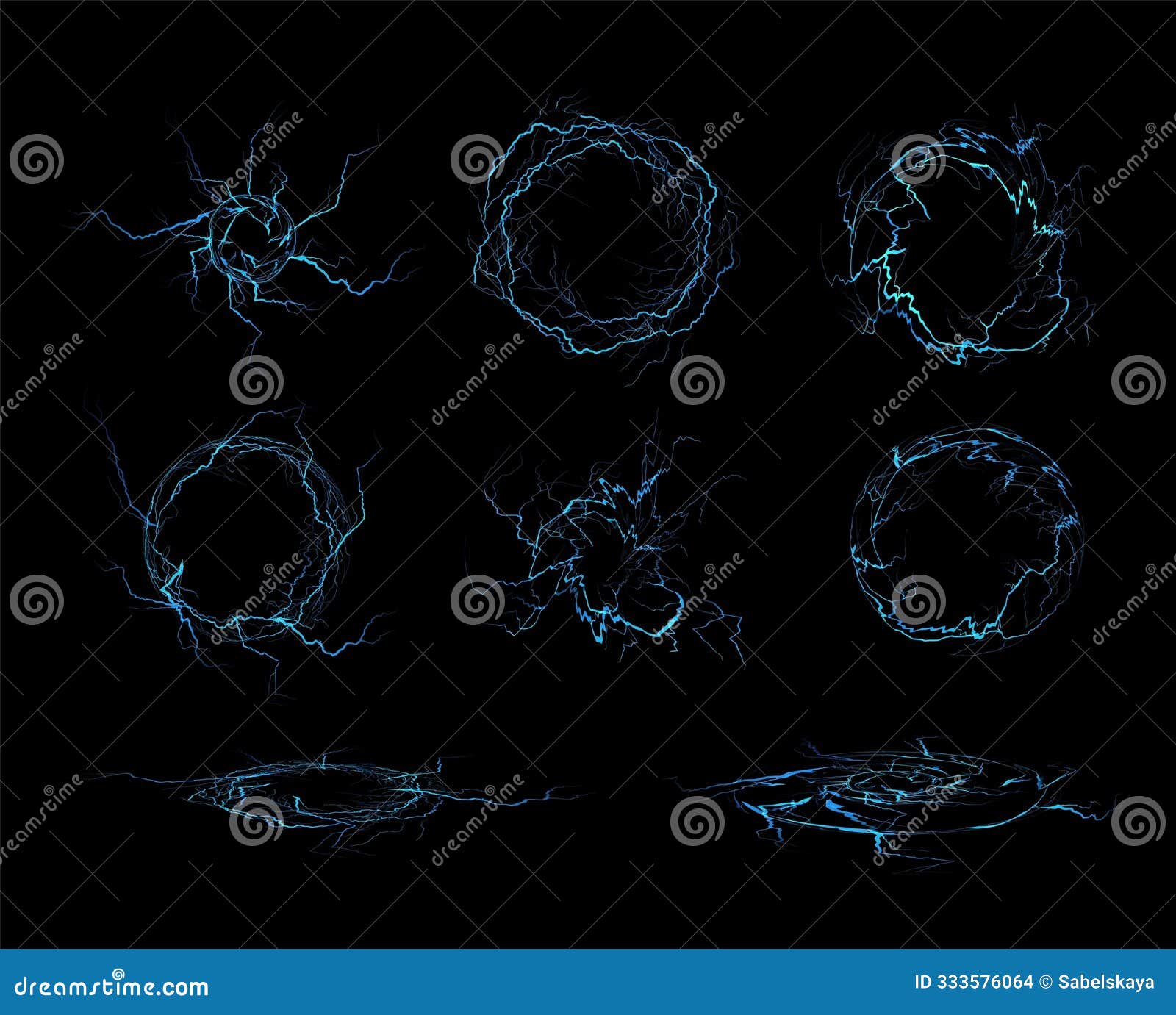 Set of Vector Glowing Round Lightning Frames. Isolated Black Background ...