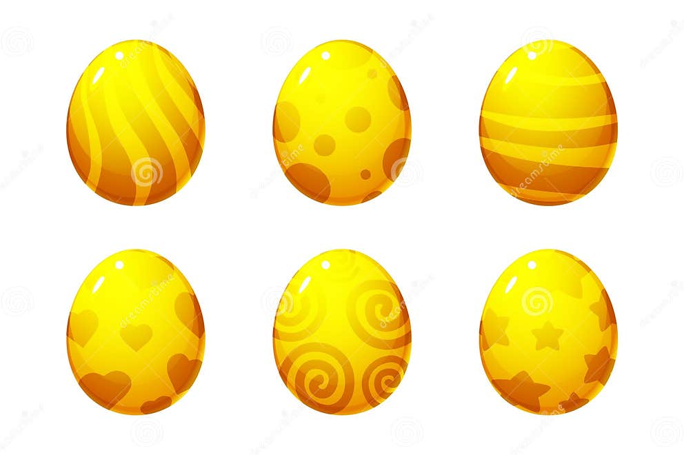 Set of Vector Golden Easter Eggs Isolated on White Background. Decorative Design Elements for ...