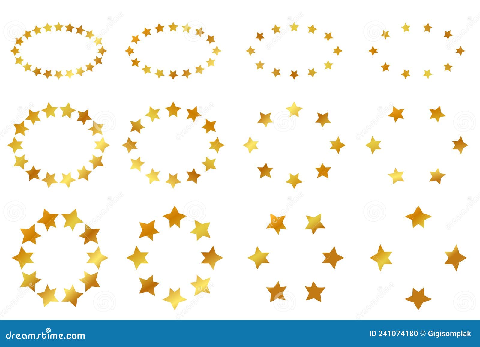 Set 12 Vector Golden Oval Frame from Star Shape, Isolated on White ...