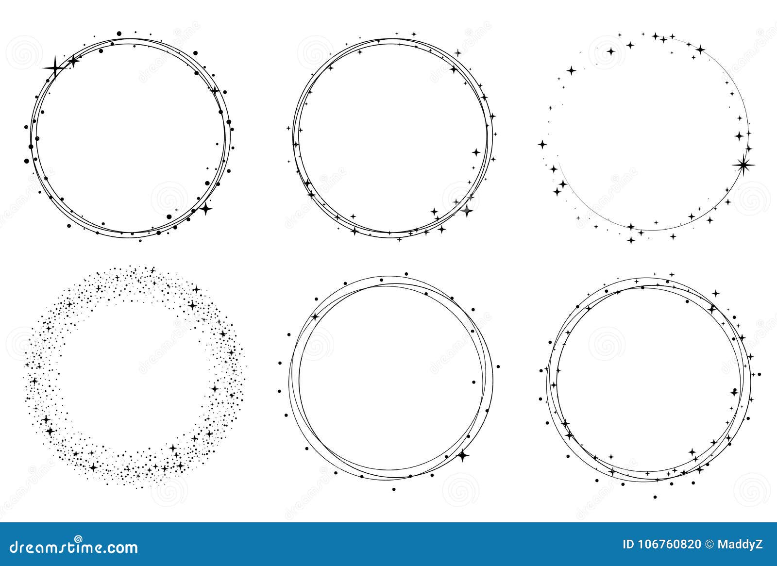 Stardust Frames. Shiny Star Circle Frame, Starry Glitter Stamp And ...