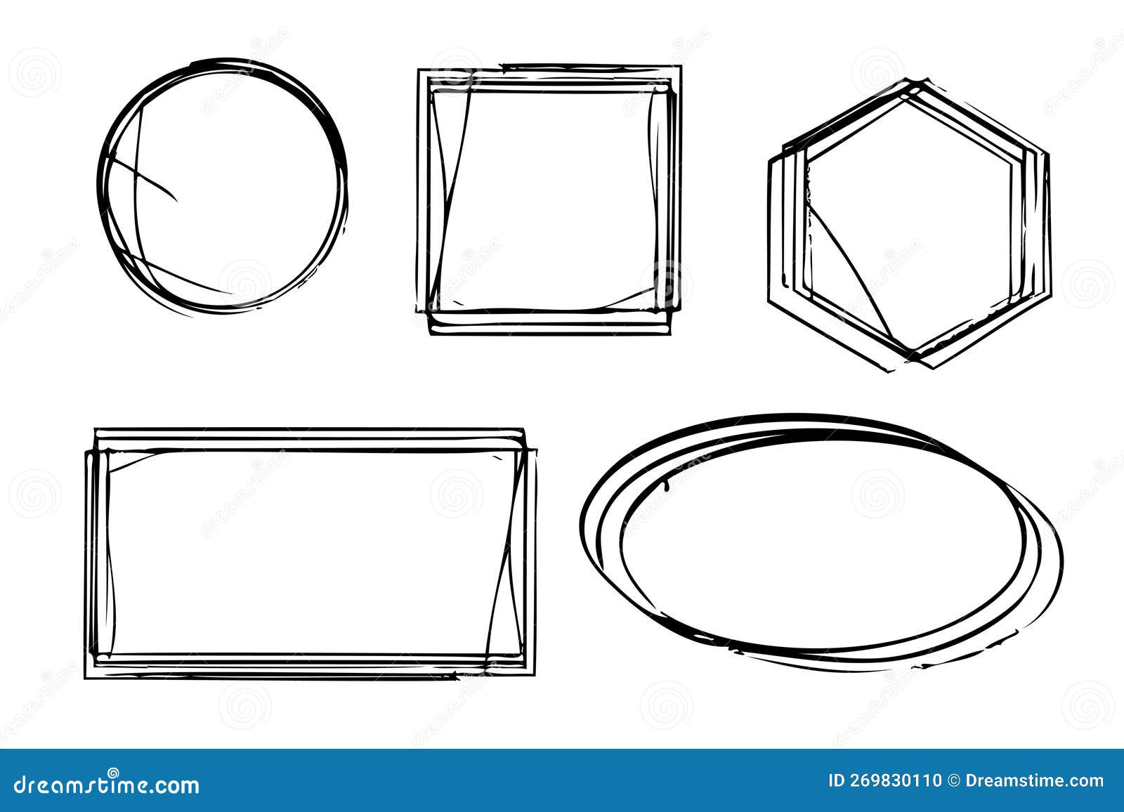Set Vector Hand Draw Sketch Multiple Line Frame, Circle Square Hexagon ...