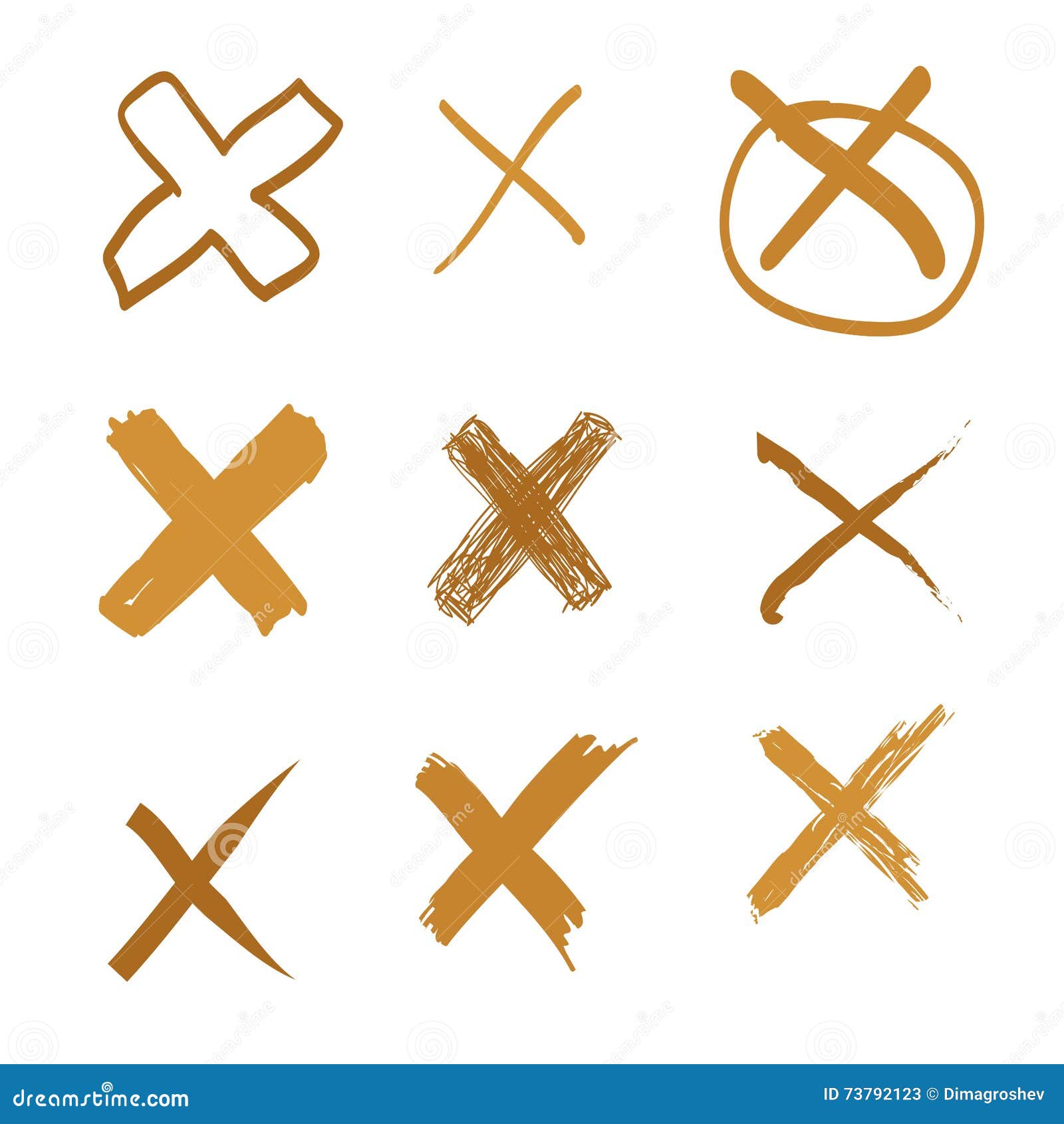Set Of Vector Hand-drawn Cross, Doodle Gold Illustration On White ...