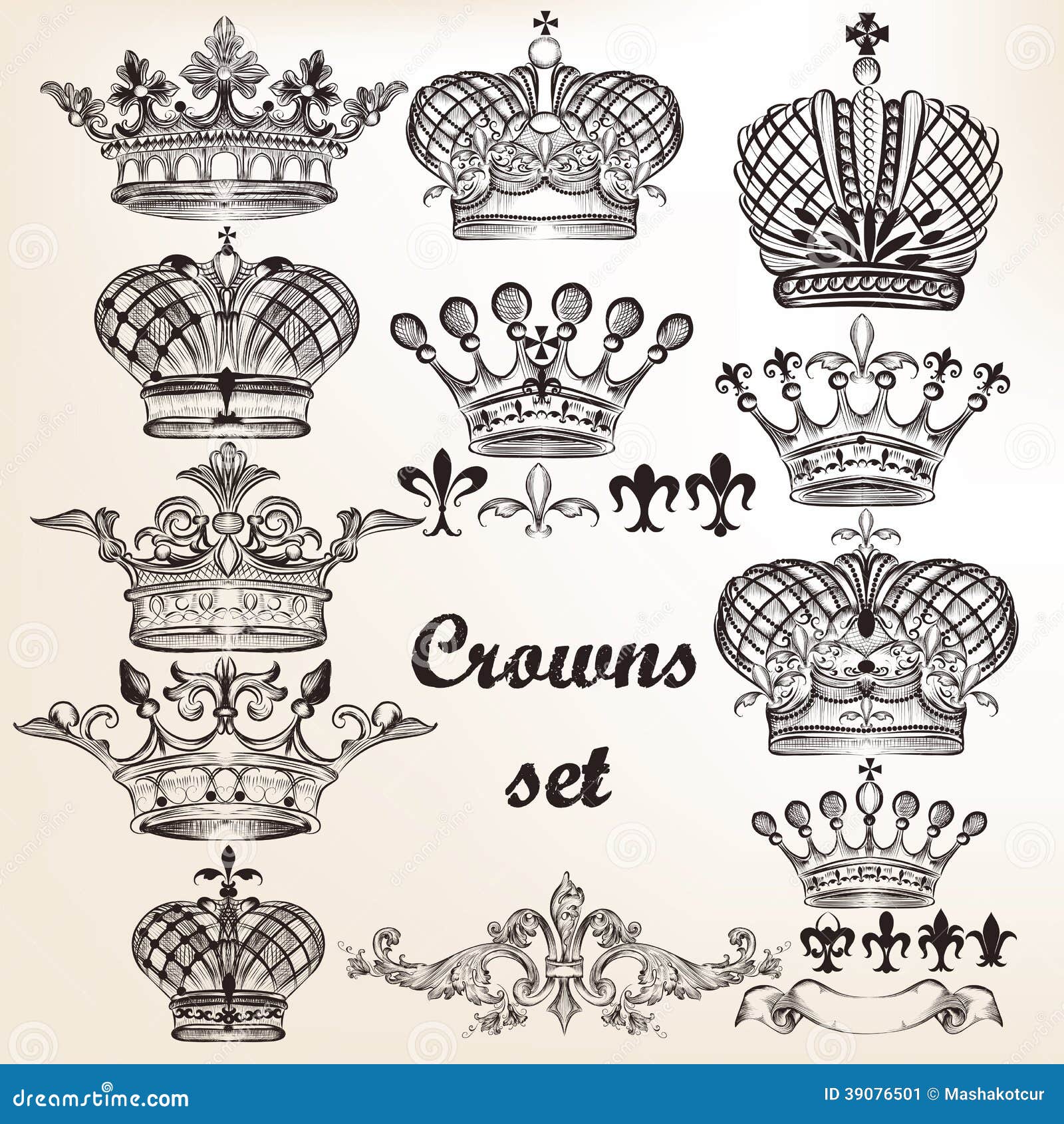 Set of Vector Hand Drawn Crowns for Design Stock Vector - Illustration ...
