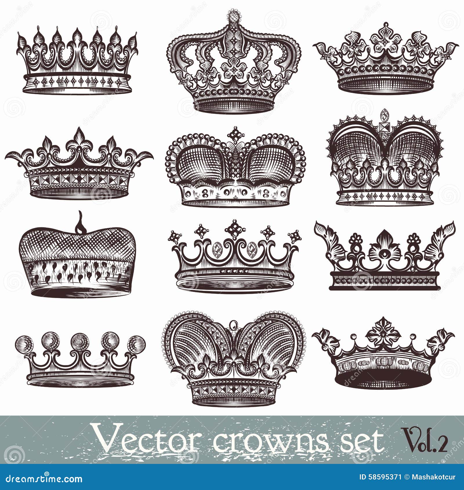 Set of Vector Hand Drawn Crowns in Vintage Style Stock Vector ...