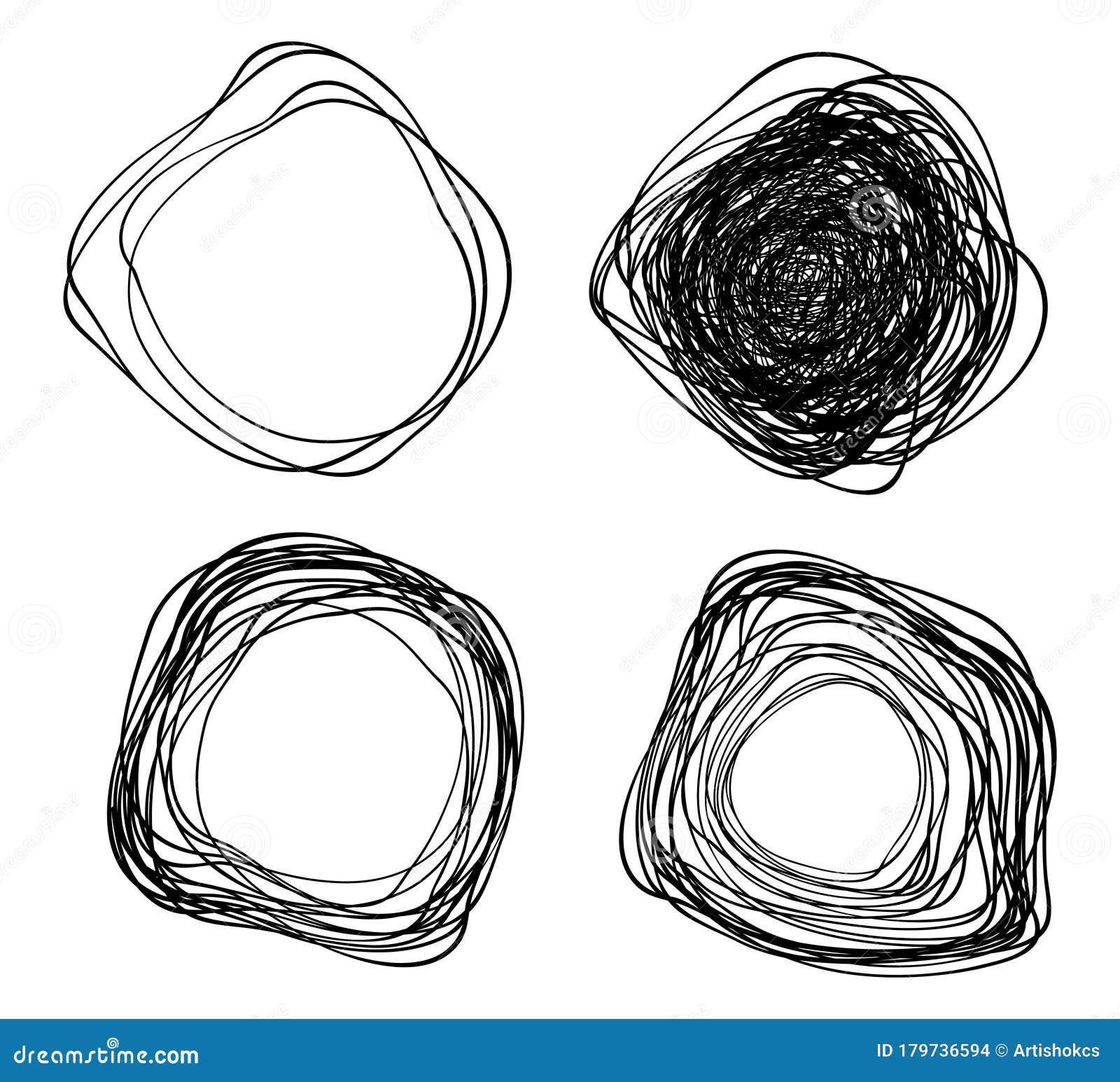 Set of Vector Hand Drawn Distorted Circles Using Sketch Drawing ...