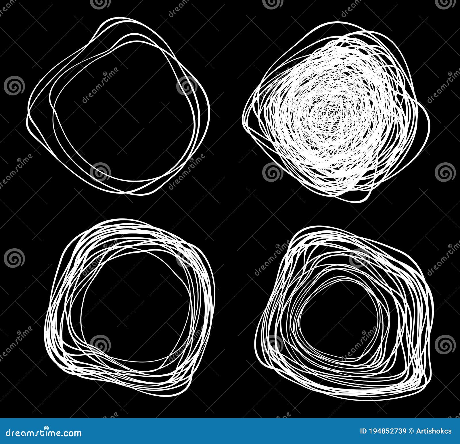 Set of Vector Hand Drawn Distorted Circles Using Sketch Drawing ...