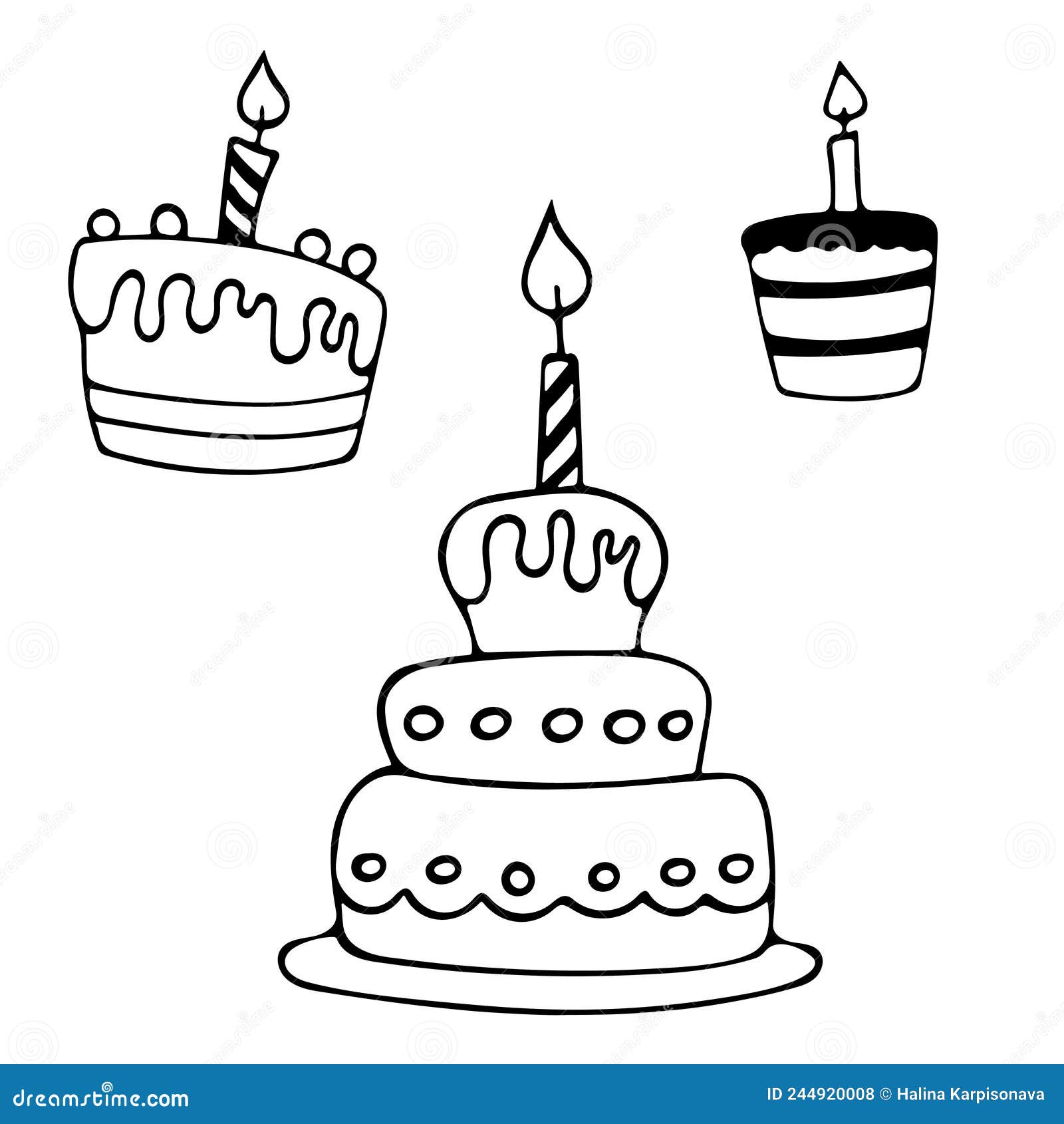 Set of Vector Hand Drawn Doodle Cakes Stock Vector - Illustration of ...